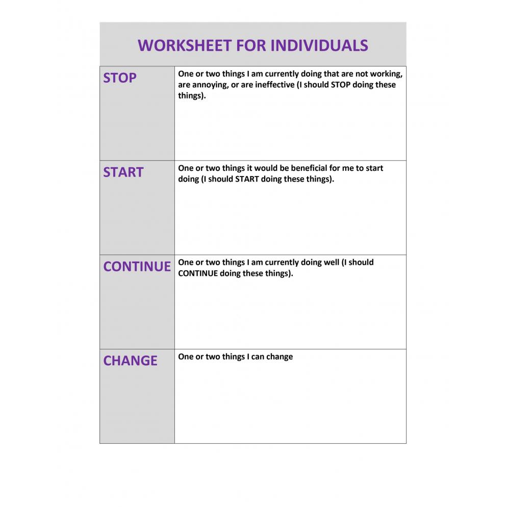 Stop Start Continue Change Worksheet – Lesley Petersen Consulting